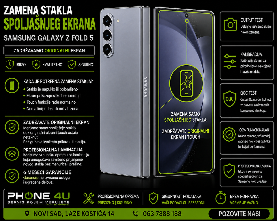 Zamena stakla spoljašnjeg ekrana Samsung Galaxy Z Fold 5