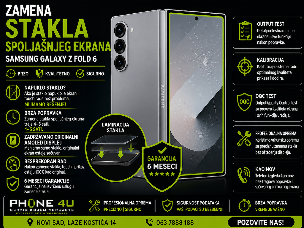 Zamena stakla spoljašnjeg ekrana Samsung Galaxy Z Fold 6