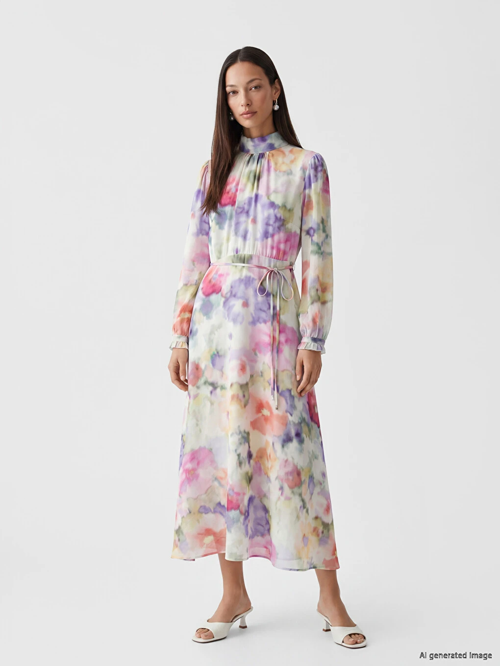 LCWAIKIKI Classic Haljina Sa Polu-rolkom, Tie-dye Šarom I Pojasom