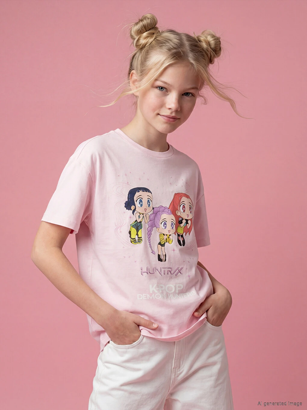 LCW Kids K-pop Demon Hunters Štampana Majica Za Devojčice