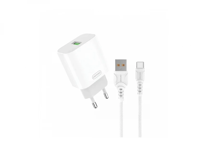 Kućni punjač Denmen DC07T fast 18W 3.6A + kabal Type C beli
