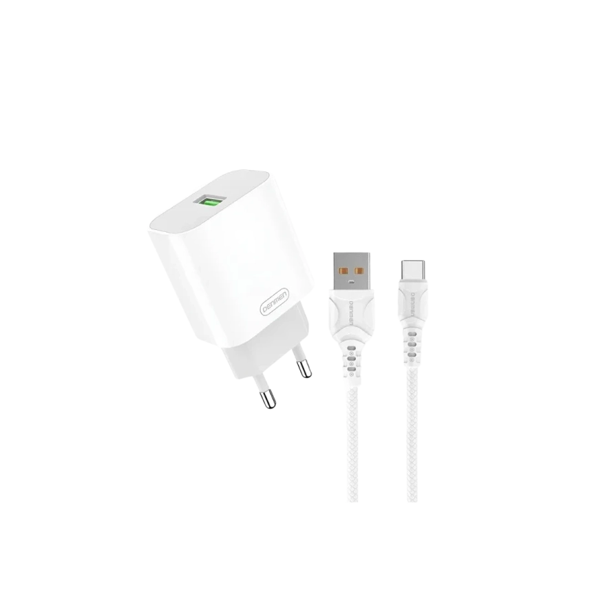 Kućni punjač Denmen DC07T fast 18W 3.6A + kabal Type C beli