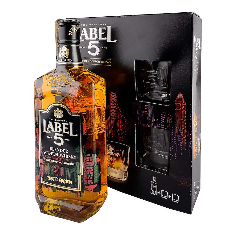 Label 5 whiskey 0.75l + 2 čaše Tim 99