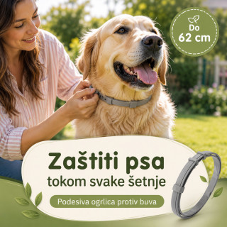 Vodootporna podesiva ogrlica protiv buva za veće pse do 62 cm