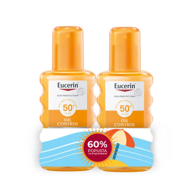 Eucerin Oil Control Dry Touch Sprej za zaštitu osetljive kože od sunca SPF 50+, 2 X 200 ml PROMO