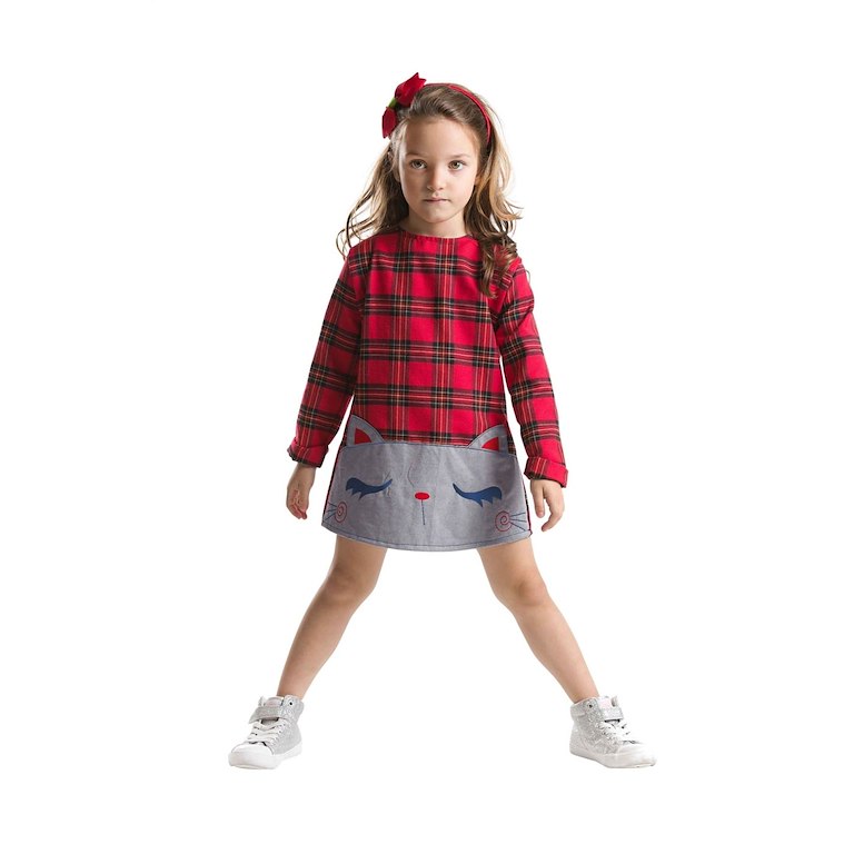 mshb&g Red Plaid Kitten Girl's Dress