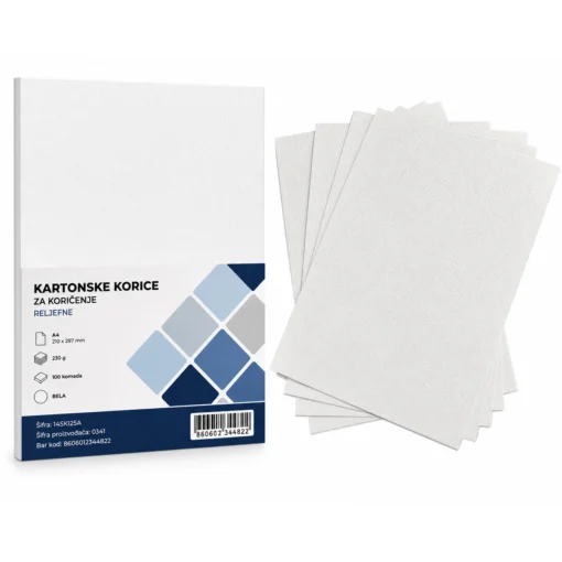 Kartonske korice za koričenje reljefne A4 230 g bele – 100 kom