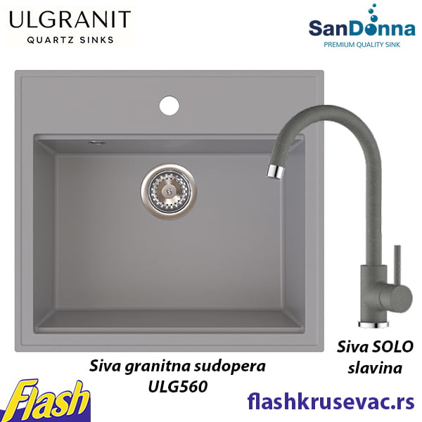 Granitna sudopera Ulgranit ULG560 (SIVA) + slavina SanDonna – SET