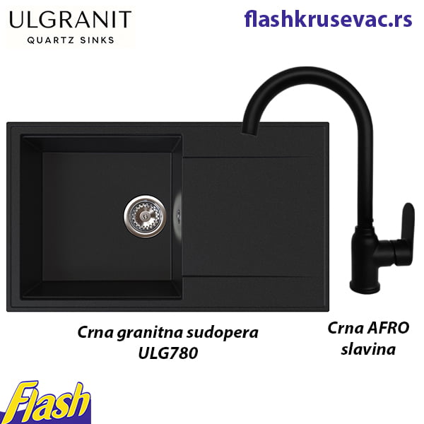 Granitna sudopera Ulgranit ULG780 (CRNA) + slavina AFRO – SET