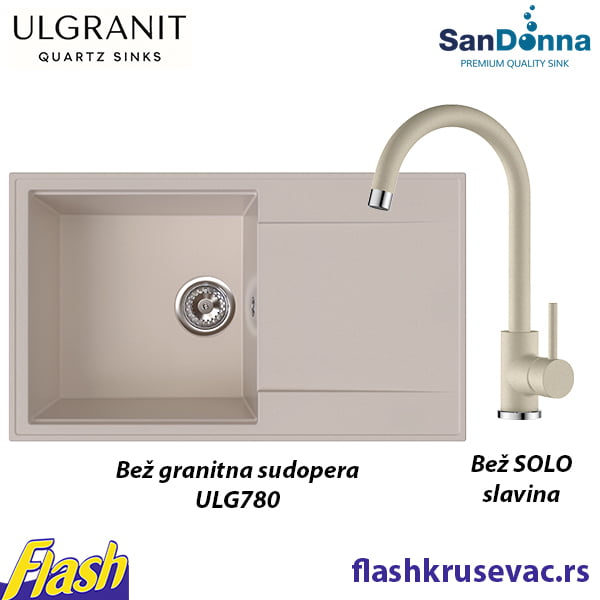 Granitna sudopera Ulgranit ULG780 (BEŽ) + slavina SanDonna – SET