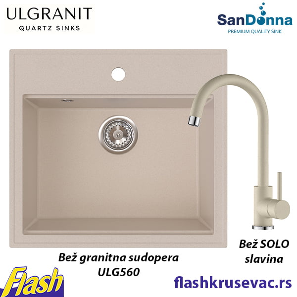Granitna sudopera Ulgranit ULG560 (BEŽ) + slavina SanDonna – SET