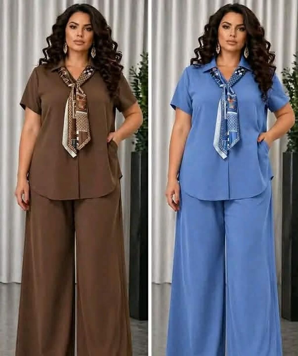 Ženski komplet – košulja kratkih rukava + široke pantalone -