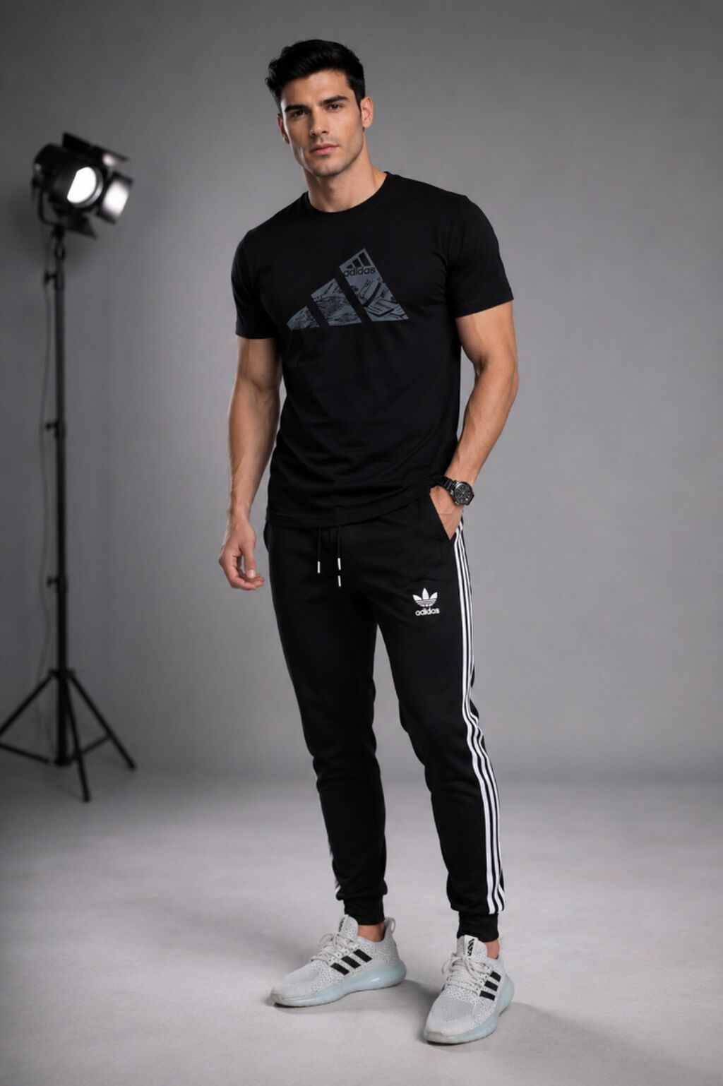 Adidas muški komplet crna majica i crna trenerka donji deo NOVO Novo