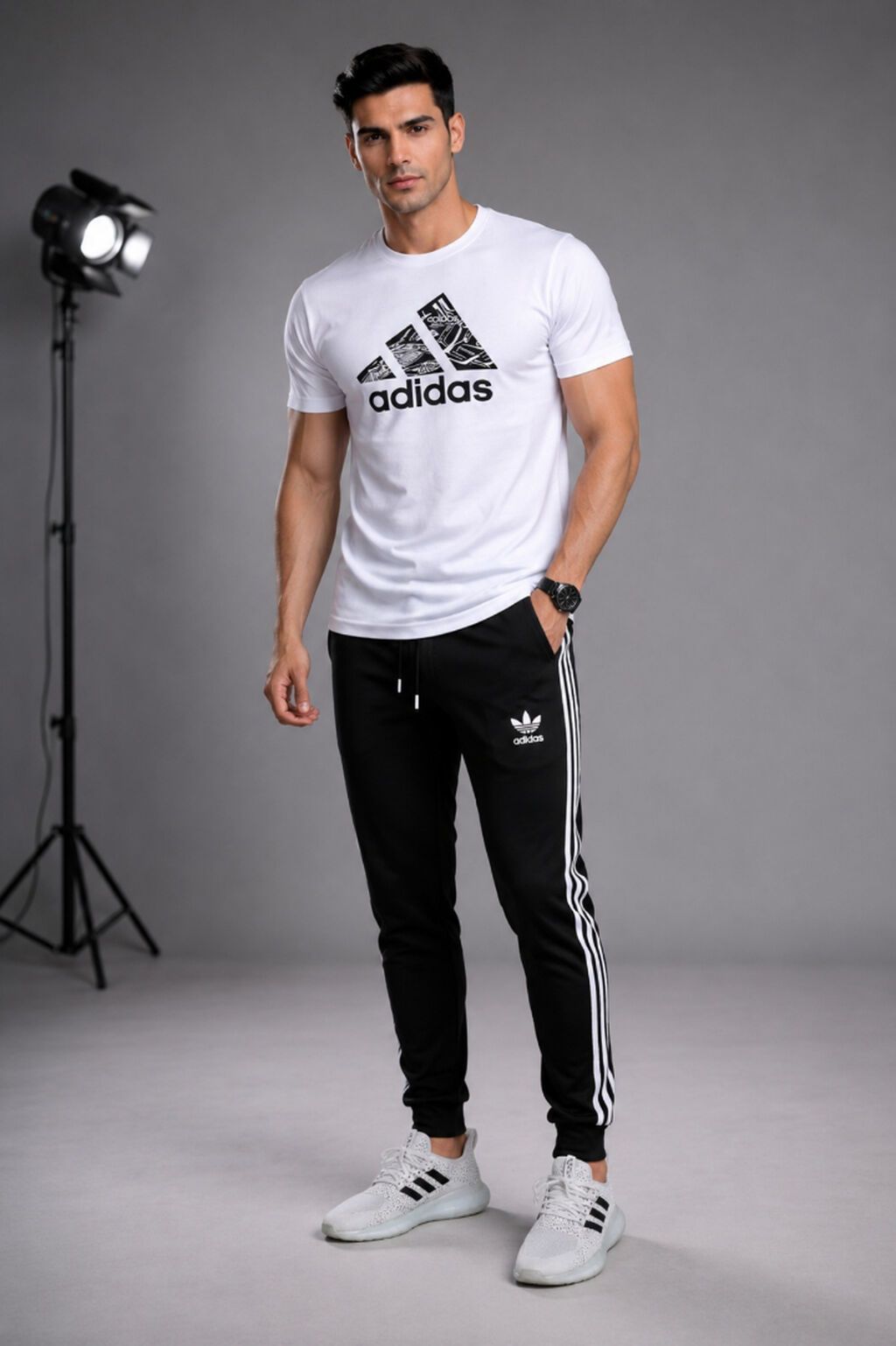 Adidas muški komplet bela majica i crna trenerka donji deo NOVO Novo