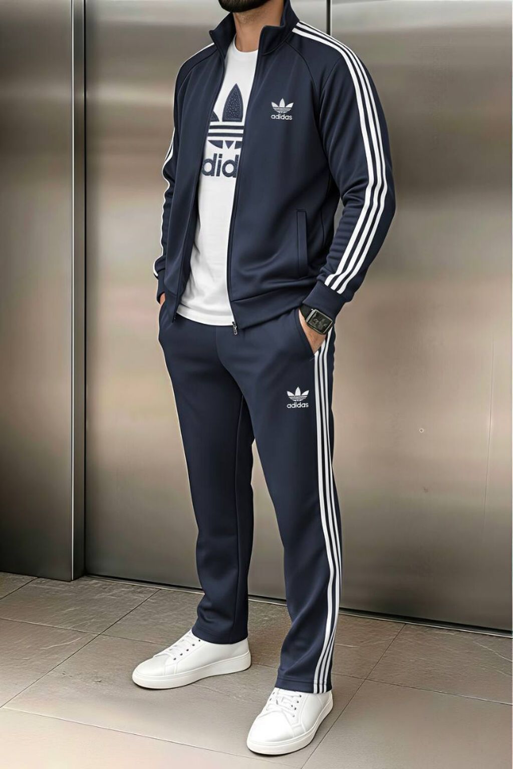 Adidas muška trenerka tamno siva ravna nogavica NOVO Novo Mokra likra