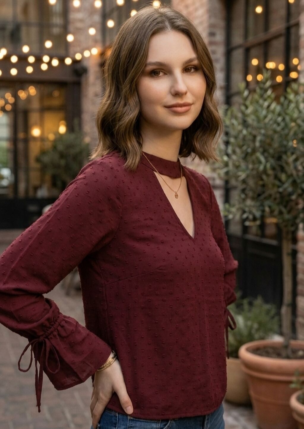 Ženska elegantna bluza – bordo - Boja: duboka bordo - Materijal
