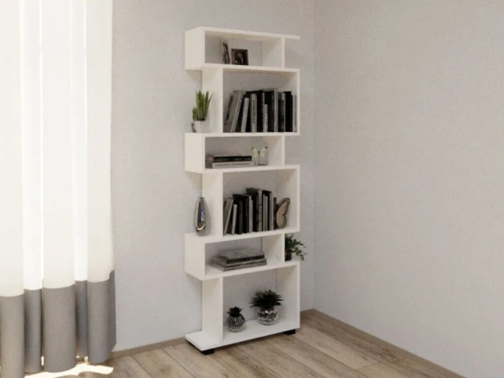 Polica otvorena ASIMETRIK bela boja. - Dimenzije: širina 60 cm ×