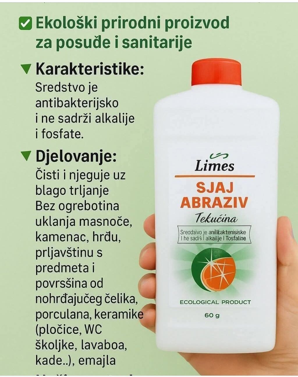 Limes Sjaj Abraziv – tečno ekološko sredstvo za posuđe i sanitarije -