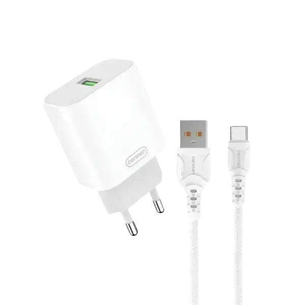 Kućni punjač Denmen DC07T fast 18W 3.6A + kabal Type C beli