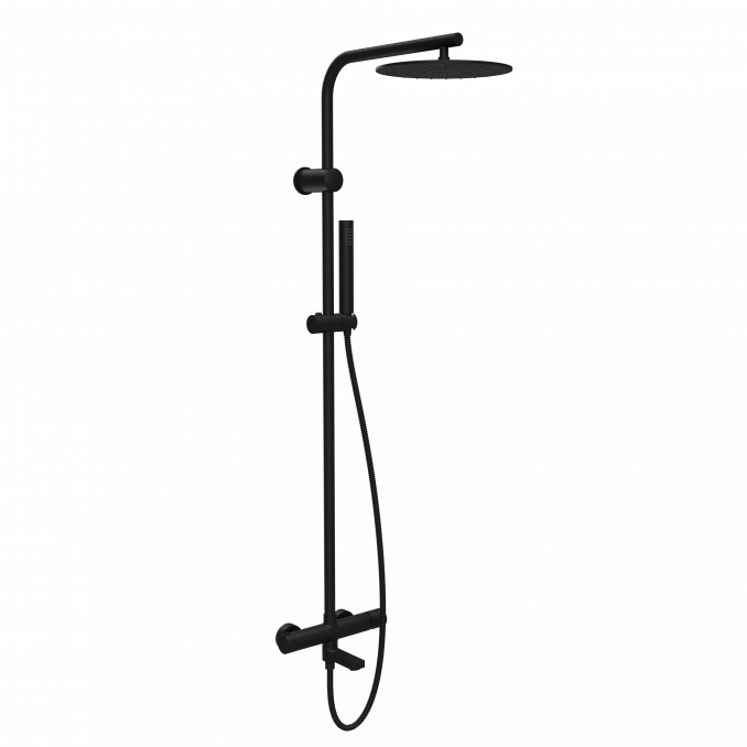 Baterija i usponski tuš sa izlivom COPEN NOOK mat crni okrugli set