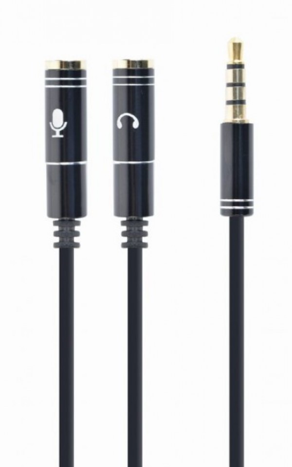CCA-417M Gembird 2x 3.5 mm(slusalice i mikrofon) Metalni adapter na 1x 3.5mm(4 pin) cable, 0.2m crn