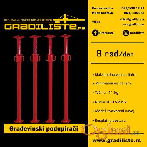 Građevinski podupirači 2-3.6m - najam -izdavanje - renta