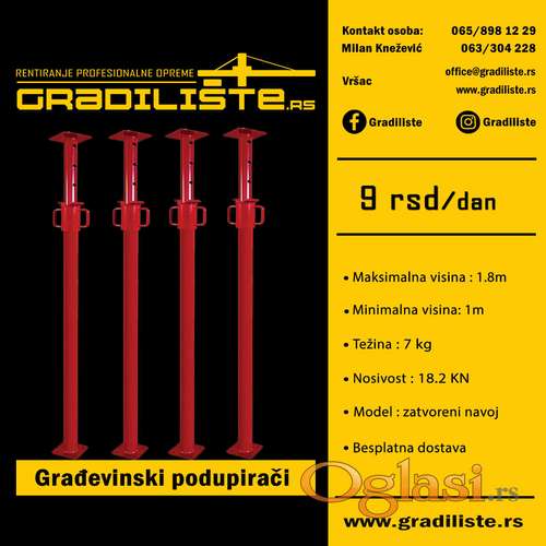 Građevinski podupirači 1-1.8m - najam -izdavanje - renta