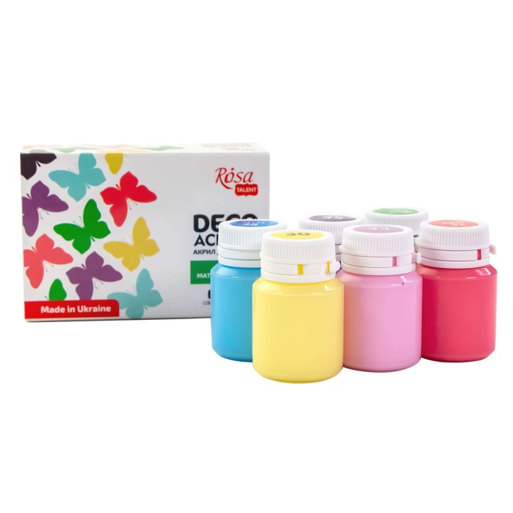 Mat akrilne boje za dekoraciju, pastelne boje, 6x20ml ROSA TALENT