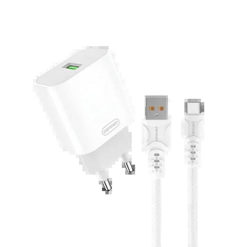 Kućni punjač Denmen DC07T fast 18W 3.6A + kabal Type C beli