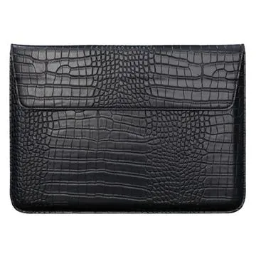 CROCODILE SKIN LAPTOP SLEEVE WITH STAND - 11-12" - BLACK