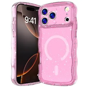 IPHONE 17 PRO WAVE-EDGE LASER GLITTER MAGSAFE CASE - TRANSLUCENT PINK