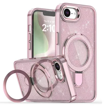 IPHONE 16E/17E GLITTER HYBRID CASE WITH KICKSTAND - MAGSAFE COMPATIBLE - PINK