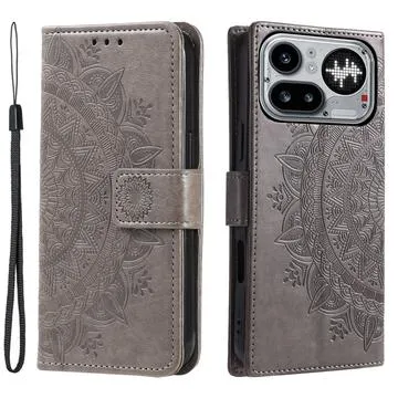 NOTHING PHONE (4A) PRO MANDALA WALLET CASE WITH WRIST STRAP - GREY