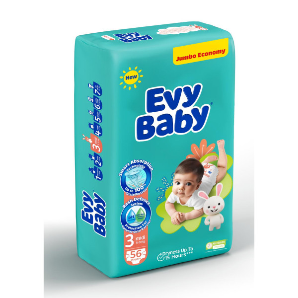 Evy baby pelene jumbo midi 3,5-9kg 56kom