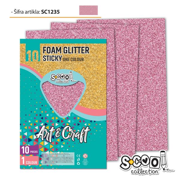S-COOL Eva pena gliter samolepiva svetlo roze, set 1/10 sc1235