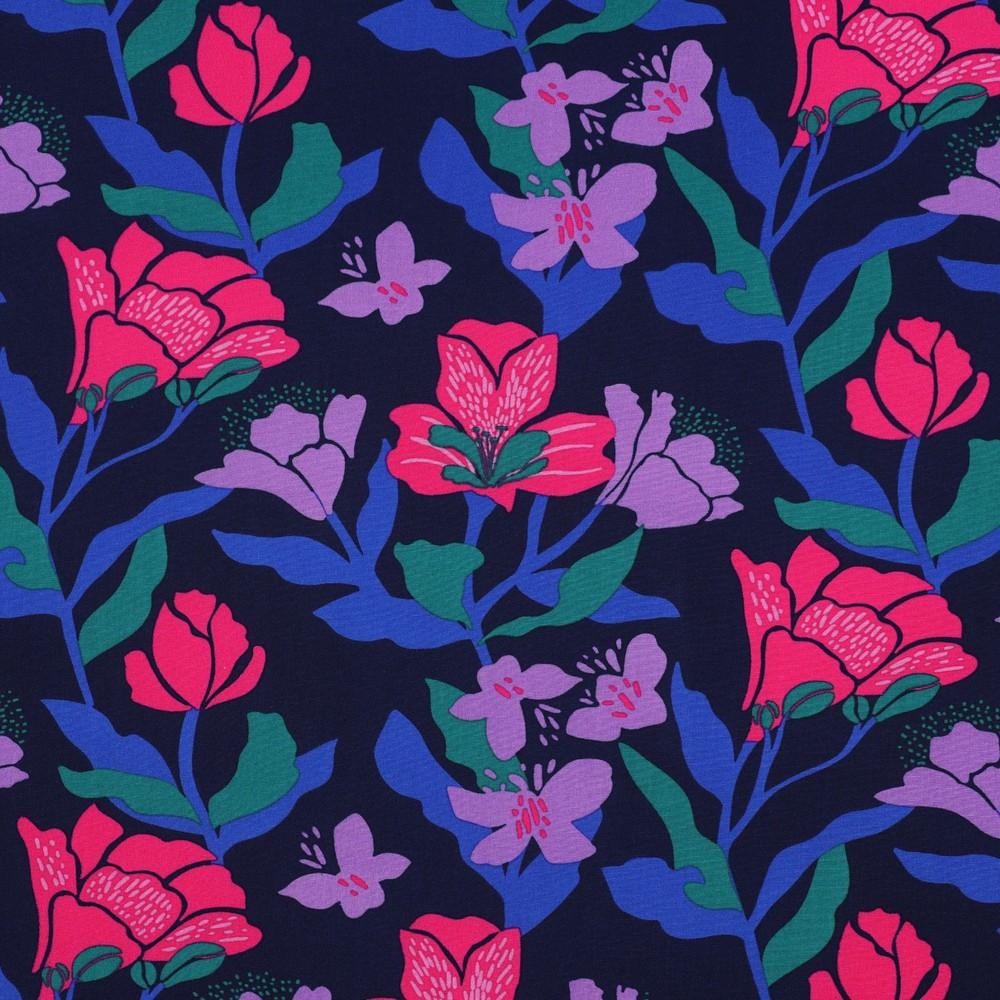 Viskozna tkanina Ponoćna flora | tamnoplava | 100%VI