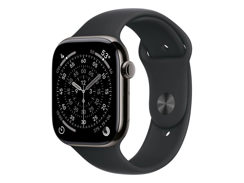 APPLE WATCH S11 CELLULAR 46MM SLATE TITANIUM CASE WITH BLACK SPORT BAND – S/M (MFD14RK/A)