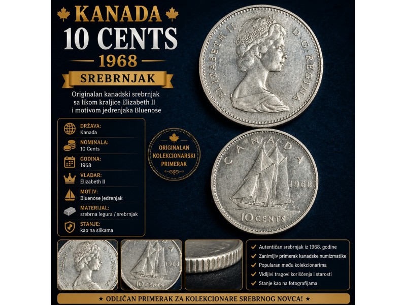 Kanada 10 Cents 1968 – srebrnjak Elizabeth II