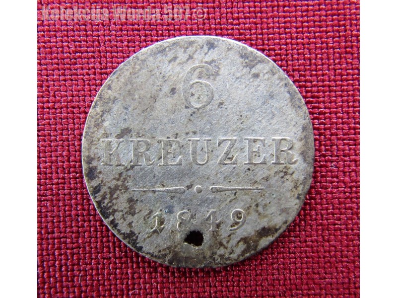 Srebrna Kovanica 6 Kreuzer Krajcara 1849. Austrija