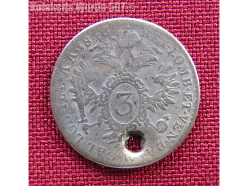 Srebrna Kovanica 3 Kreuzer Krajcara 1846. A Austrija