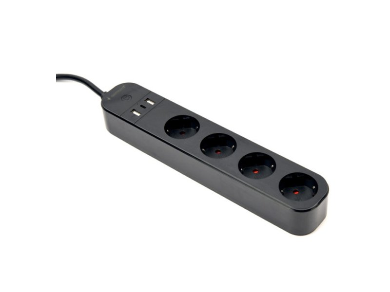 GEMBIRD TSL-PS-S4U-01 GEMBIRD PAMETNI PRODUZNI KABL SA USB PUNJENJEM, 4 UTICNICE, 1,5M CRNI