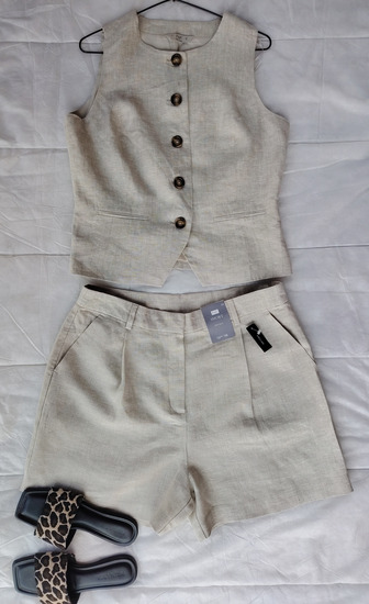 F&F NOVO laneni komplet prsluk pantalone 40