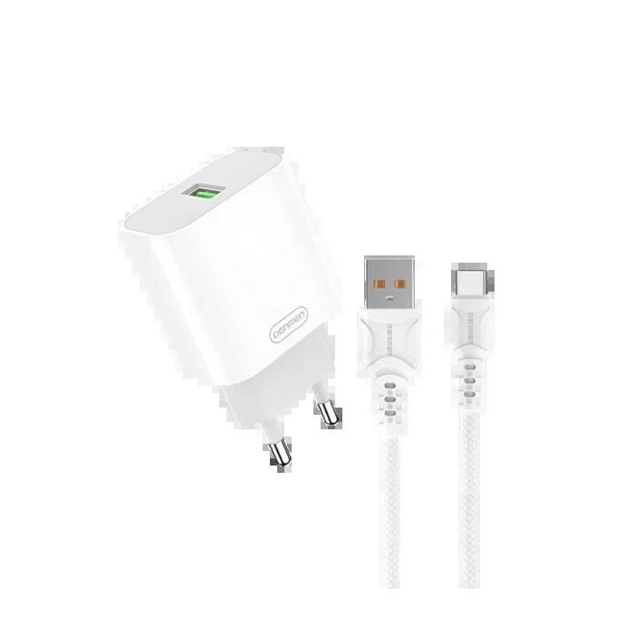 Kućni punjač Denmen DC07T fast 18W 3.6A + kabal Type C beli