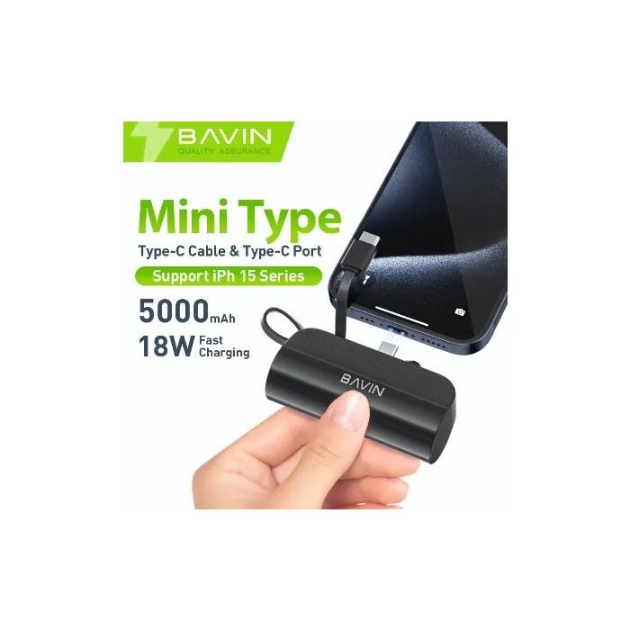 Bavin Power bank 5000mAh USB-C port + kabl type-C crna