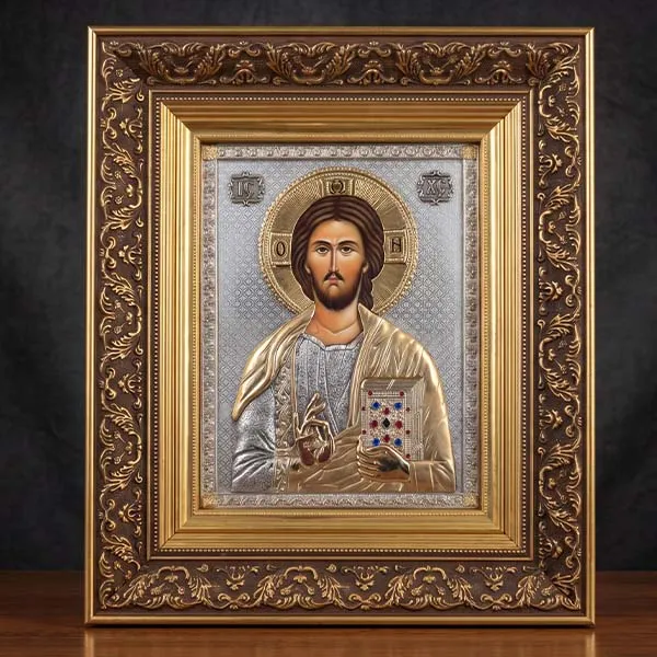 Isus Hristos Metalna Ikona - Zlatni Ram - 36 x 31 cm