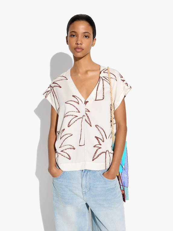 PRINTED BLOUSE WITH A LINEN AND LYOCELL BLEND
