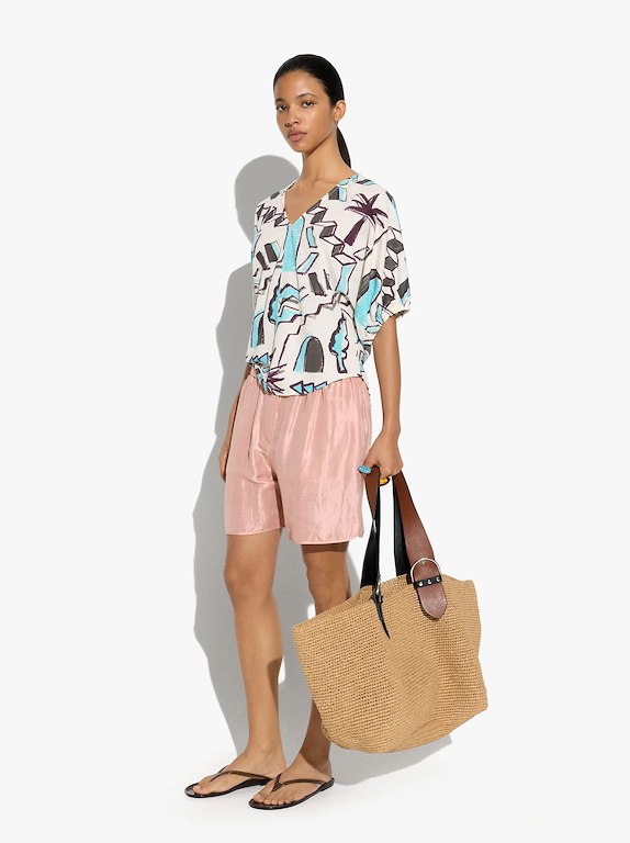 PRINTED BLOUSE WITH V-NECK