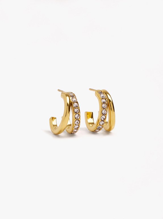 DOUBLE HOOP EARRINGS WITH CRYSTALS - STAINLESS STEEL