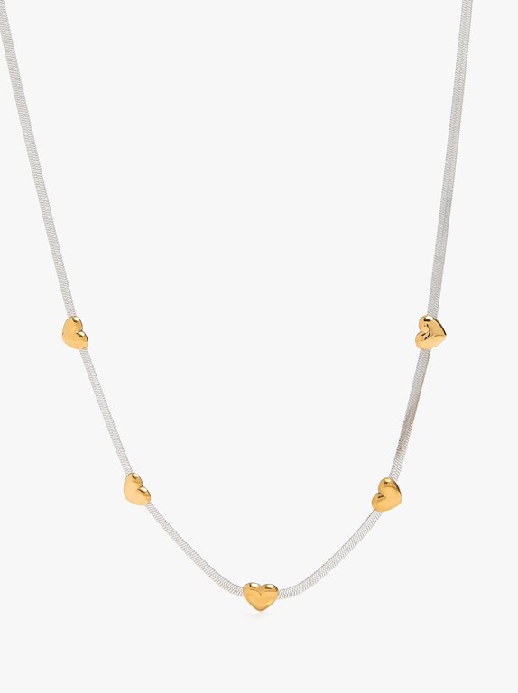 BICOLOR NECKLACE WITH HEARTS - STAINLESS STEEL
