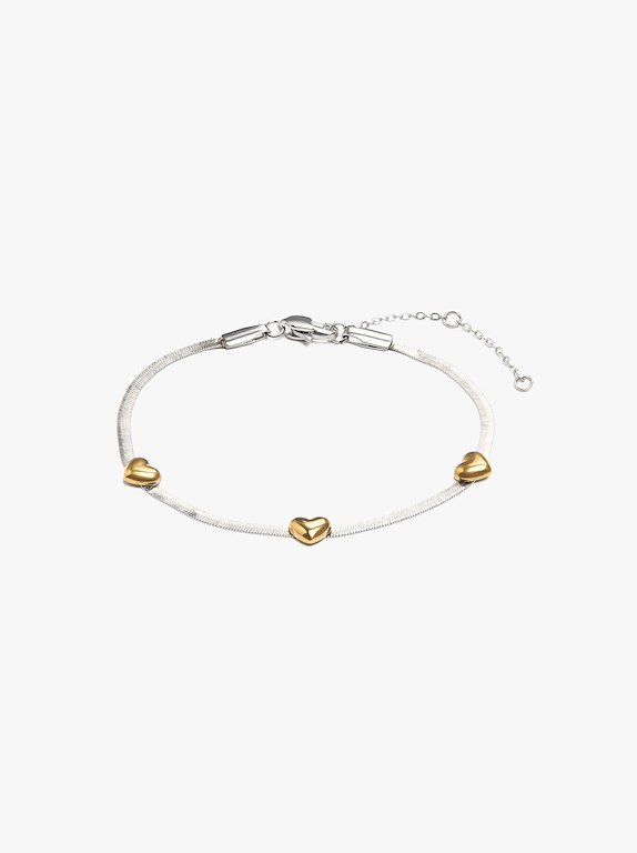 BICOLOR BRACELET WITH HEARTS - STAINLESS STEEL